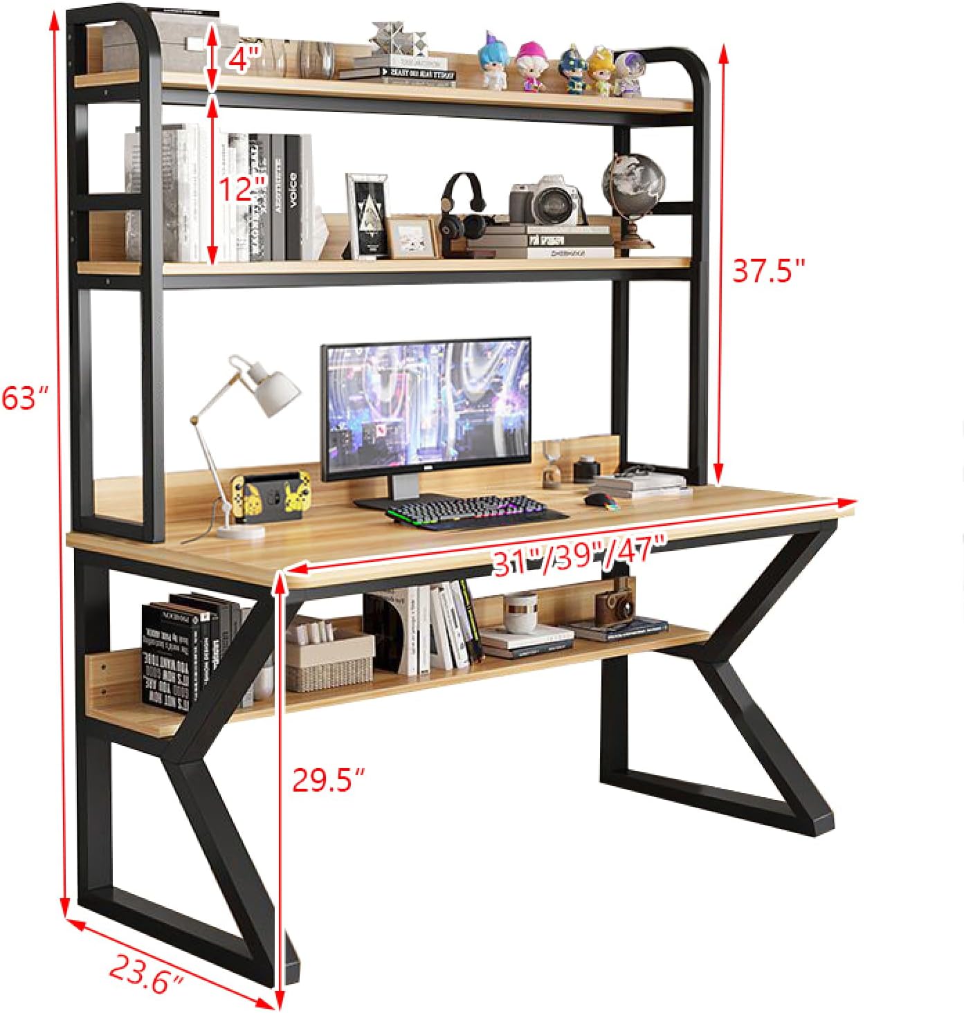Computer Desk with Hutch and Bookshelf, PC Study Desk Home Office Desk ...